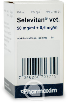 Selevitan vet. 50 mg/ml+0,6 mg/ml Inj. (Svensk) 50 mg/ml+0,6 mg/ml, 100 ...